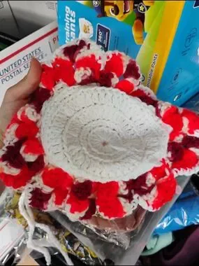 Bags | Handmade One Of A Kind White And Red Crochet Drawstring Bag ...